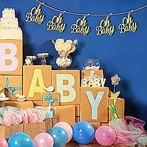 10 Pieces Baby Shower Cutout, Baby Table Centerpiece, Glitter Gender Reveal Party Decoration, Baby Shower Table Decoration with Rope for Home Birthday Party, Kids' Party Decoration (Gold)