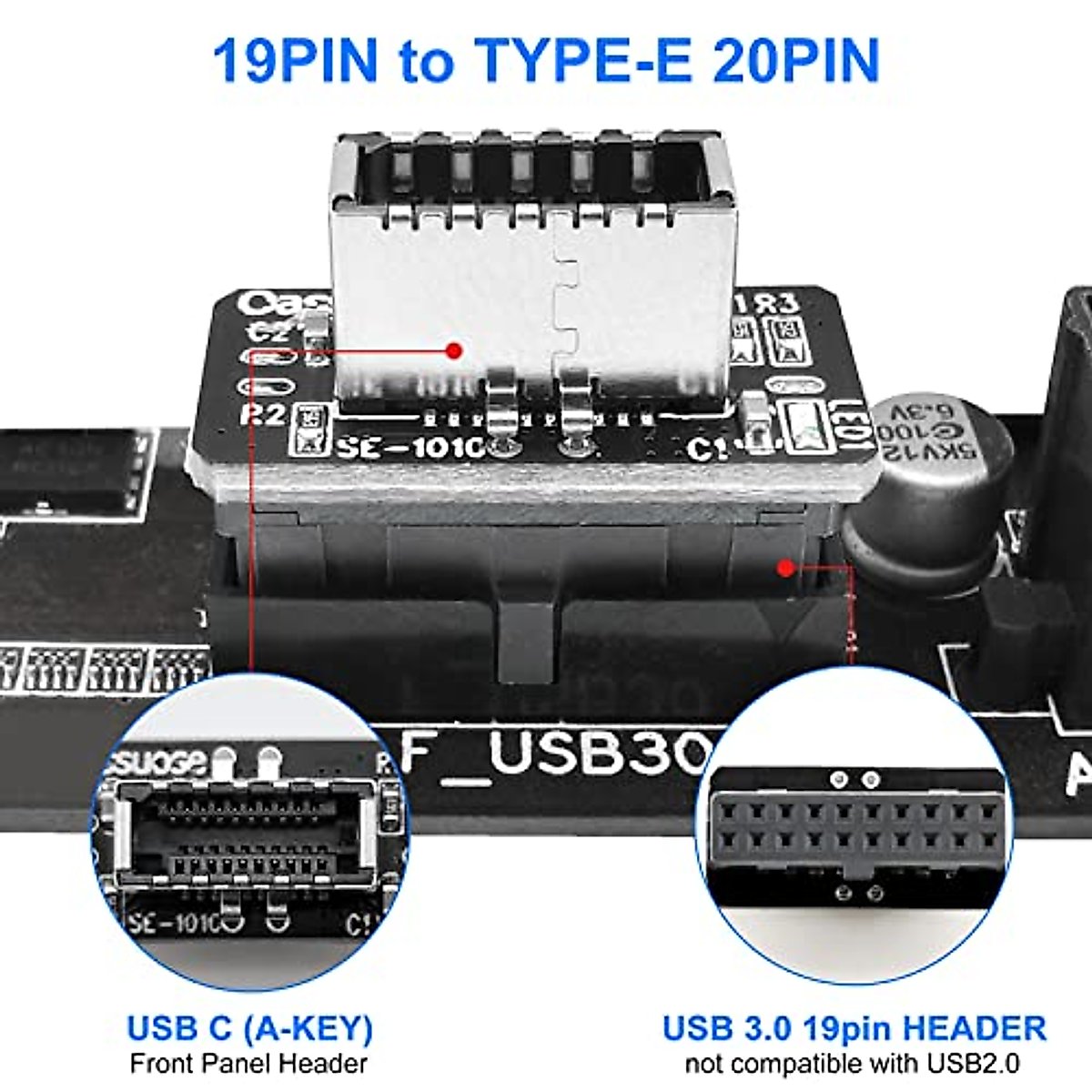 Oassuose USB 3.1 Front Panel Adapter,Internal Vertical USB 3.0-IDC 20 Pin/19Pin to Type E Key-A 20 Pin Header Adapter for Type C Panel Mount Adapter
