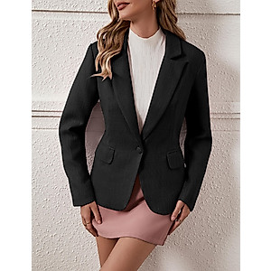 luvamia Women's Black Tweed Blazer for Business Casual, Size Large