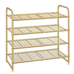 Simple Trending 4-Tier Stackable Shoe Rack, Expandable & Adjustable Shoe Organizer Storage Shelf, Wire Grid, Golden Yellow