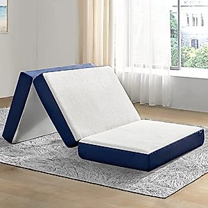 Molblly Trifold Folding Mattress Topper Memory Foam with Breathable & Washable Cover, 6 inch Portable Foldable Mattress Guest Bed for Camping, Full Size - 52"x 73"x 6"