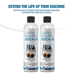 Descaling Solution for Coffee & Espresso Machines - 2 Bottle Pack (4 Uses) - Universally Compatible Descaler Cleaner for Keurig, Breville, Nespresso, Delonghi & All Single Use or Drip Machines