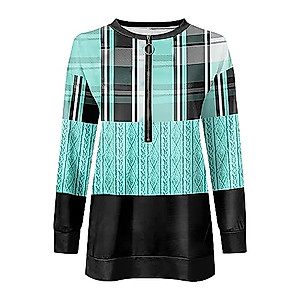 Women's Fall Half Zip Collar Pullover Lapel Long Sleeve Blouses Top Tees Quarter Zip V-Neck Shirts Graphic Vintage Sweatshirts Fashion Loose Fitting Blouse Printed Oversized Blouses
