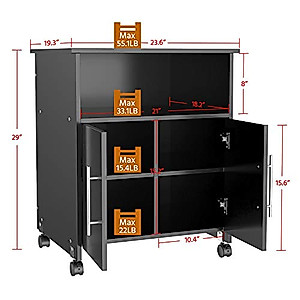 Yaheetech Mobile Printer Stand with Storage and Adjustable Shelf for Home Office Rolling Printer Stand for Desk, Wood Storage Cabinet Work Cart Cupboard Shelf on Wheels, Black