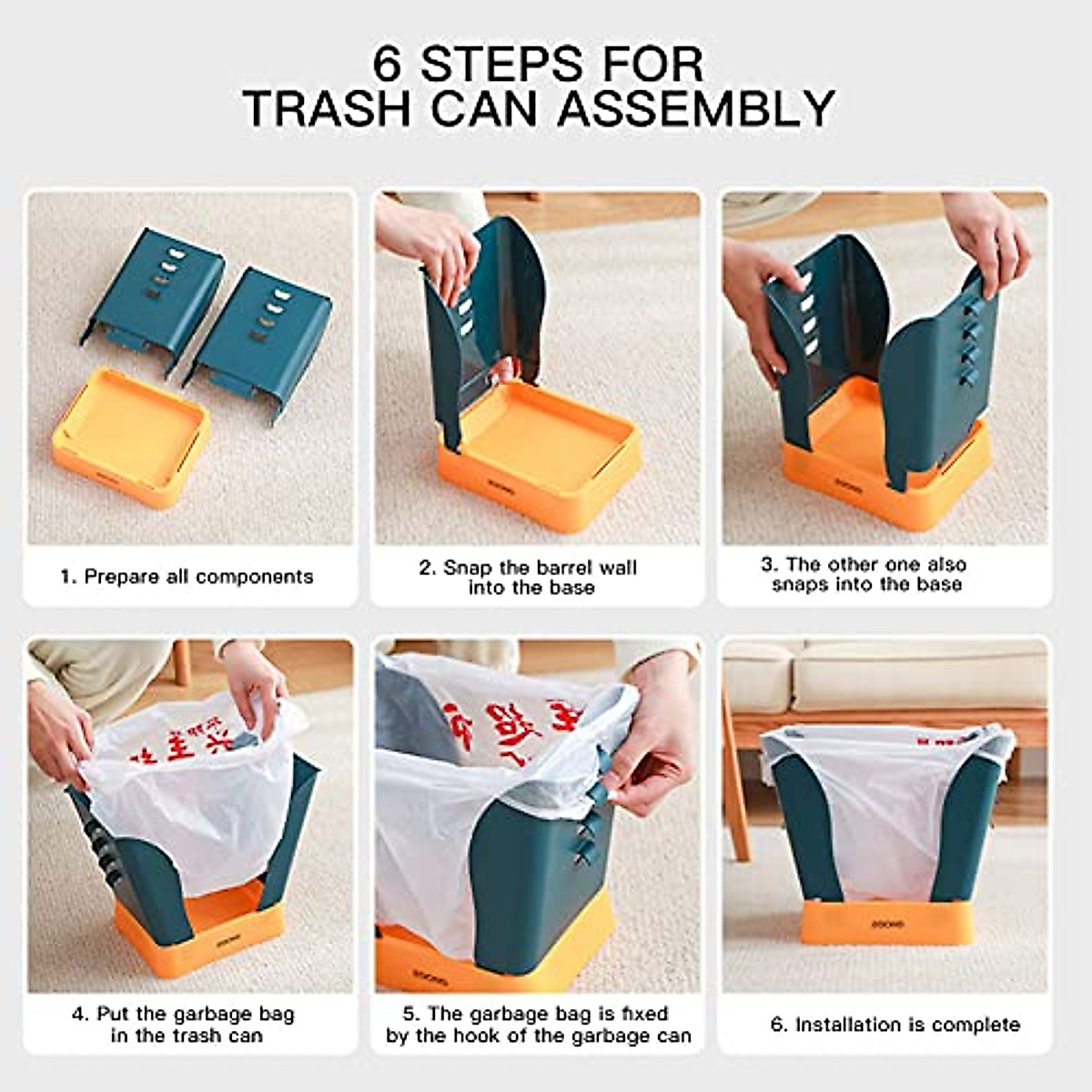Asitp Plastic Small Trash Can, 9-Gear Adjustable Size Multifunction Garbage Can, Detachable Design Trash Bags Holder for Home, Office and Outdoor, Garbage Bag Not Fall Off