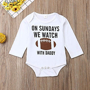 Honganda Funny Newborn Infant Baby Boy On Sundays We Watch Football with Daddy Bodysuit Romper (White-Long Sleeve, 6-12 Months)