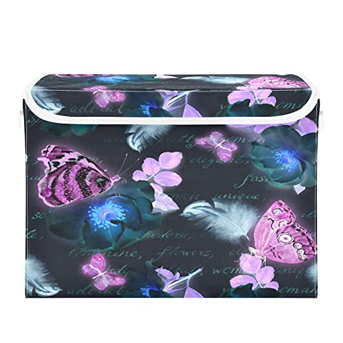 Butterfly Feather Storage Basket 16.5x12.6x11.8 In Collapsible Fabric Storage Cubes Organizer Large Storage Bin with Lids and Handles for Shelves Bedroom Closet Office