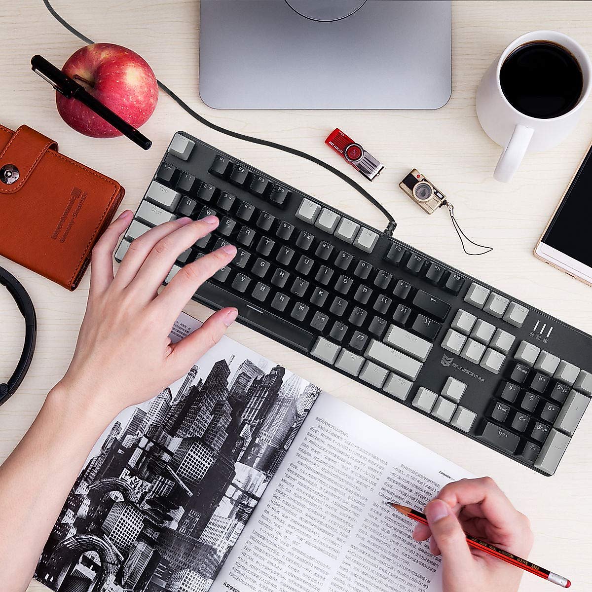 Mechanical Keyboard Gaming Keyboard | Black Switch, Black Grey Color & White Backlit Keyboard | 104 Keys US Layout | Wired Gaming Keyboard | Hot Swappable Mechanical Keyboard, PC Gaming Keyboard