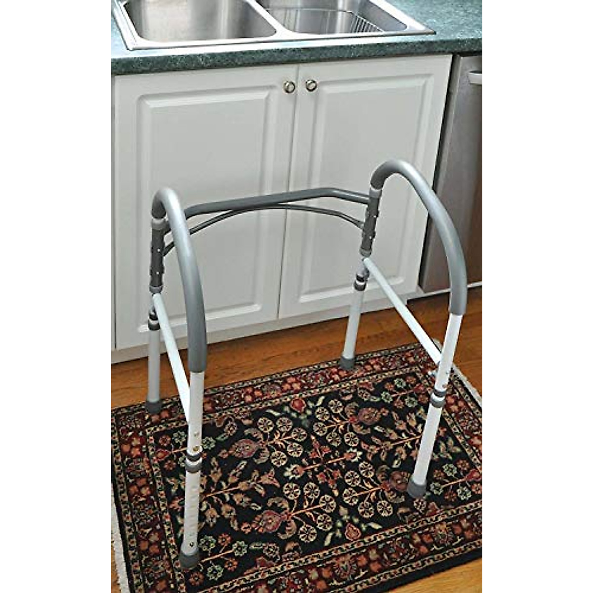 Vaunn Deluxe Folding Safety Toilet Rail, Adjustable and Foldable Toilet Safety Frame, Bathroom Handrail Assist Grab Bar Handle, Gray