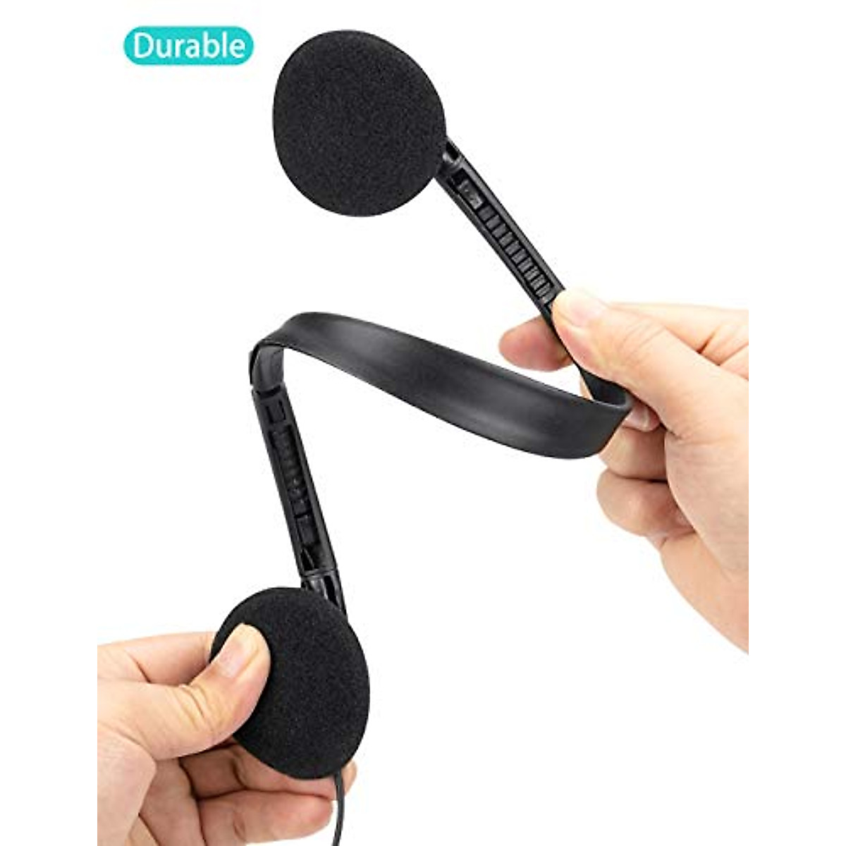 QWERDF 48 Packs Headphones Bulk for Classroom School Student Wired On-Ear Headsets Earphones Class Set Individually Bagged (Black)