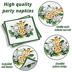 Yuzioey 50 Pcs Safari Baby Shower Napkins, Jungle Animals Baby Shower Disposable Paper Napkins, Safari Theme Baby Shower Supplies Party Napkins, Safari Baby Shower Decorations 6.5" x 6.5"