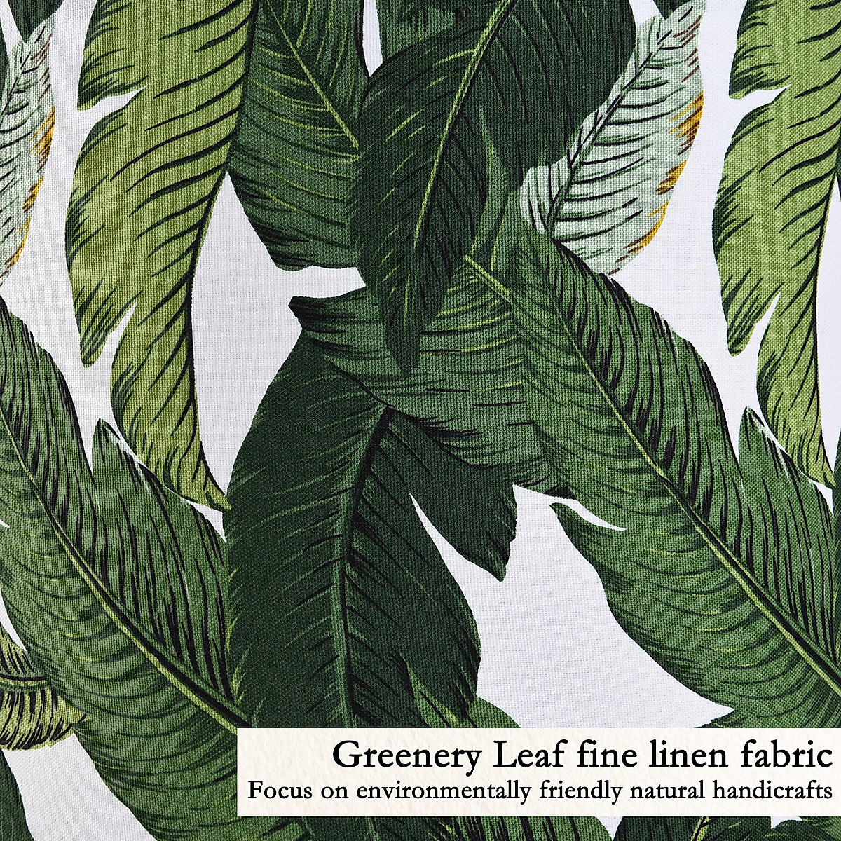 Tropical Lamp Shades - Natural Burlap Drum Lampshades with Greenery Leaf Print - 13" Top x 13" Bottom x 10" High - Ideal for Table & Floor Lamps - Hand Crafted - Farmhouse Decor - Assembly Required