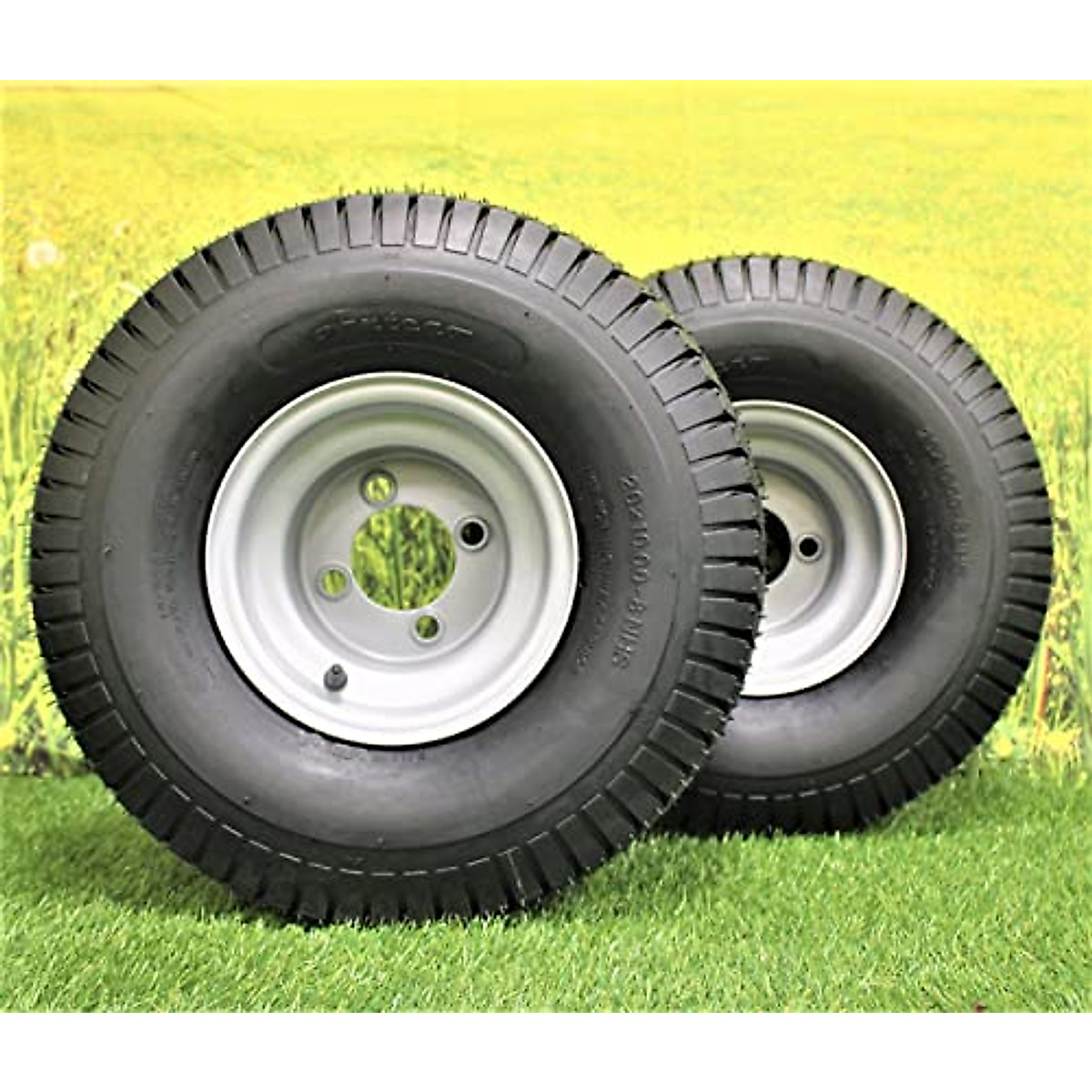 (Set of 2) (ATW-001) 20x10.00-8 Tires & Wheels 4 Ply for Lawn & Garden Mower (Compatible with Husqvarna)