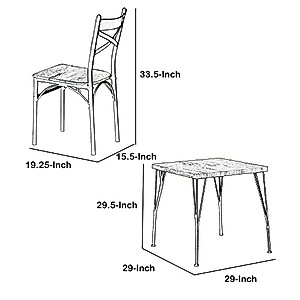 Benjara Industrial Style 3 Piece Dining Table Set of Wood and Metal, Brown and Black