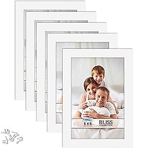 Icona Bay 4x6 Picture Frames (White, 5 Pack), Modern Style Wood Composite Frames Table Top or Wall Mount, Bliss Collection