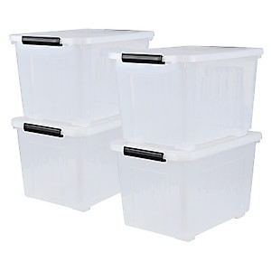 Oymlclivisa 4 Packs 50 Quart Clear Plastic Latching Box with Wheels, Plastic Storage Tote with Lid