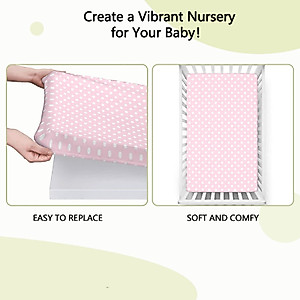 Polka Dots Themed Fitted Crib Sheet,Standard Crib Mattress Fitted Sheet Ultra Soft Material-Baby Crib Sheets for Girl or Boy,28“ x52“,White Pink