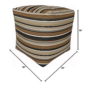 RULU Ottoman Outdoor/Indoor Sunbrella Bean Bag Pouf 19"x19"x18"H Capitol Stripe Espresso