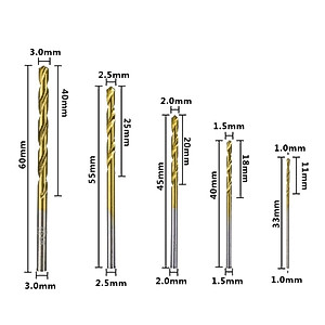 WUXUN-Drill Bit 50pcs HSS Twist Drill Bit Set Titanium Coated Gun Drill Bit for Wood Metal Drilling Mini Drill Bit 1.0/1.5/2.0/2.5/3.0mm