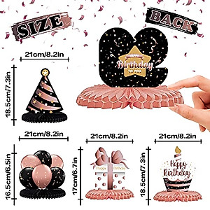 LINGTEER Happy 90th Birthday Rose Gold Table Honeycomb Centerpieces Cheers to 90th Birthday Ninety Years Old Party Table Decorations Gift Sign.