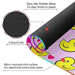 VKPSCHJ Desk Pad with Wireless Charging Ducks and Pink Heart Large RGB Gaming Mouse Pads 10 Light Modes Polka Dots 15W Computer Keyboard Mat Antislip Protector Mats for Office Home Table Gaming Decor