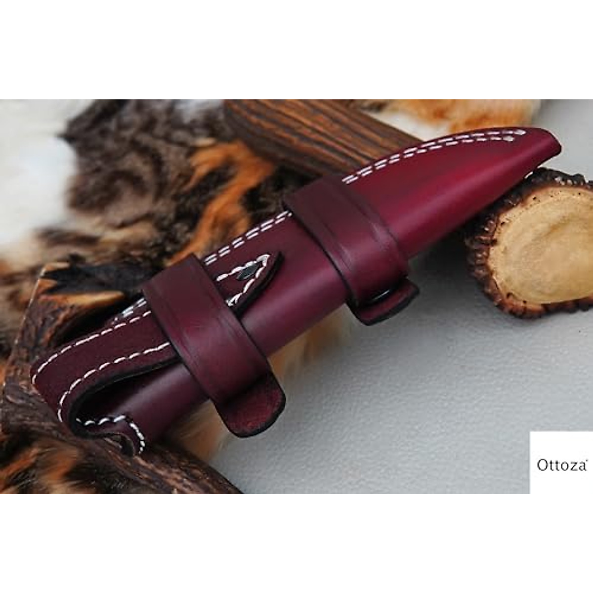 Ottoza Handmade Leather Knife Sheath Bushcraft Knife Sheath - Hunting Knife Sheath - Survival Knife - DUAL USAGE Vertical Knife Sheath or LEFT HAND Horizontal Sheath Brown TOP GRAIN LEATHER No:105