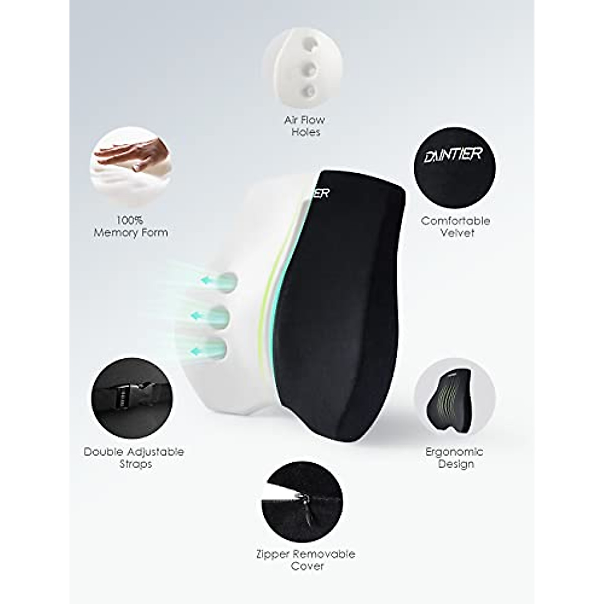 DAINTIER Back Cushion,Lumbar Support Cushion Pillow,100% Memory Foam Car Cushion, Office Chair Cushion for Back Pain Relief, Ideal Back Support for Car Seat, Gaming Chair，Wheelchair…