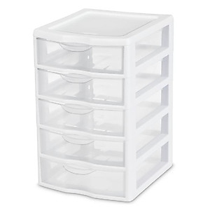 Sterilite 20758004 Small 5 Drawer Unit, White Frame with Clear Drawers, 4-Pack