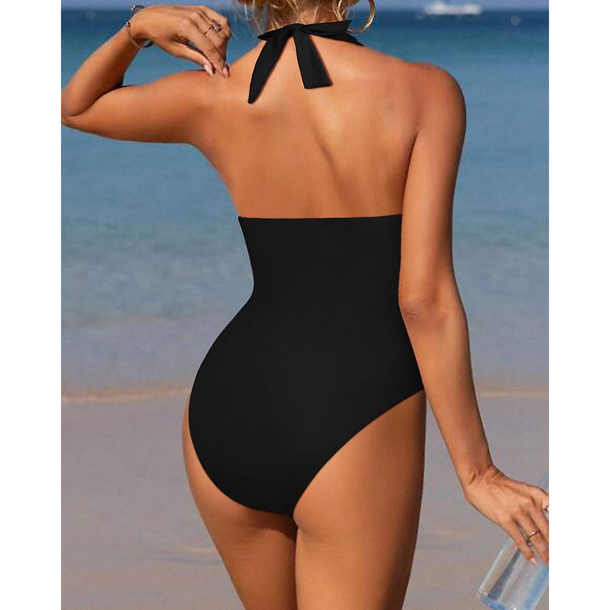 SUUKSESS Sexy One Piece Swimsuit Tummy Control Bathing Suits (Black, S)