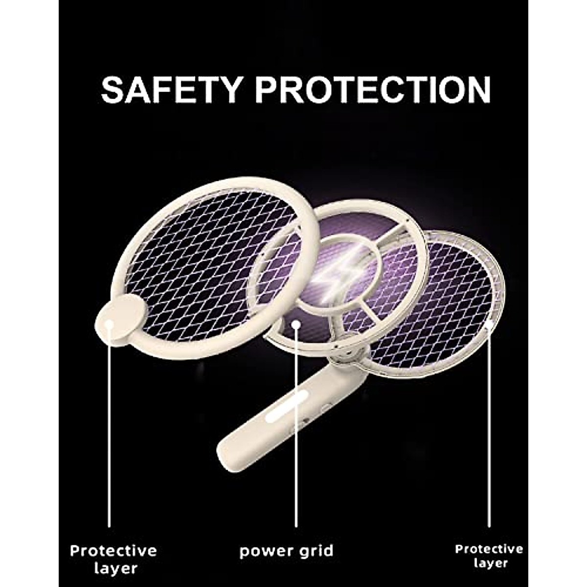 AICase 2 in 1 Foldable Portable Bug Zapper Racket,Rechargeable Fly Swatter with Trap Light,Compact Electric Zapper Indoor and Outdoor Use for Bedroom/Kitchen/Backyard/Porch…