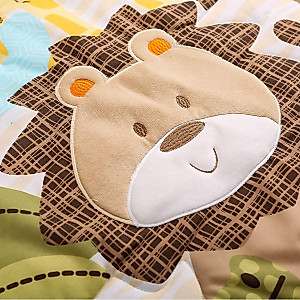 Brandream Jungle Crib Bedding Set for Boys Girls Safari Nursery Set - Elephant Lion Giraffe Animal Baby Comforter/Quilt, Fitted Crib Sheet, Crib Bed Skirt, 3 Pieces Green/Yellow/Mint/Taupe