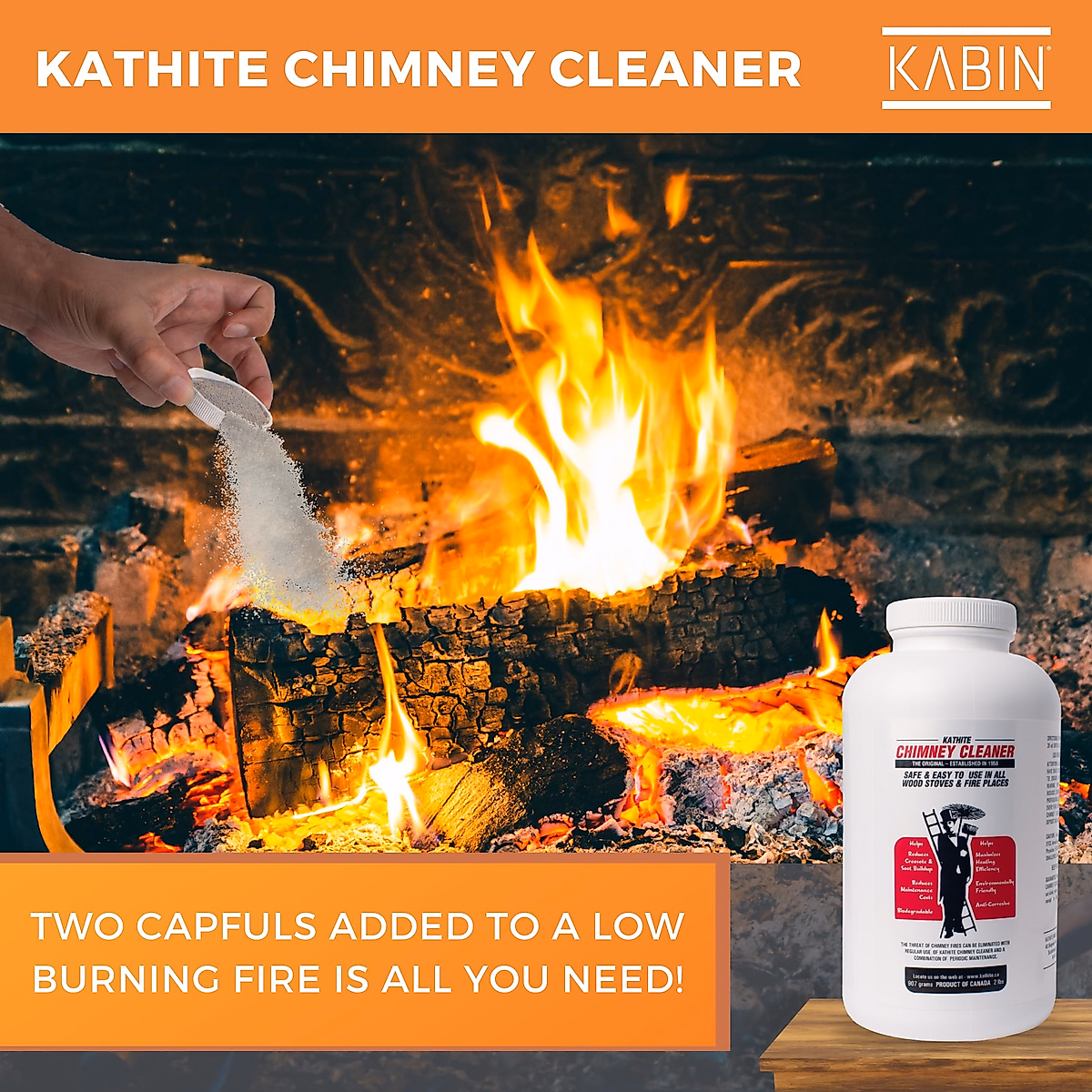 KABIN Kathite Chimney Sweep Cleaner 2LB - Fireplace Chimney Cleaning Kit - Creosote Remover for Wood Stoves - Creosote Destroyer Better Than Fire Logs