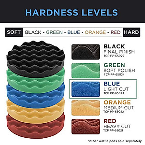 TCP Global 6.5" Blue Waffle Light Cut Grip Foam Polish Buff Pad - DA Hook & Loop