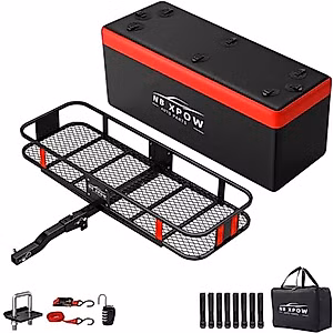 NBXPOW Folding Hitch Mount Cargo Carrier Basket 60" X 20" X 6" with Waterproof Cargo Bag 16 Cubic Feet, Hauling Weight Capacity of 500 Lbs A Folding Arm with Hitch Stabilizer, Net and Straps