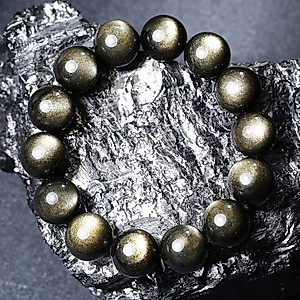 YANYUNZHUBAO Natural Gold Black Obsidian Bracelet Healing Crystals Jewelry Volcanic Rock Stone Ward Off Evil Spirits