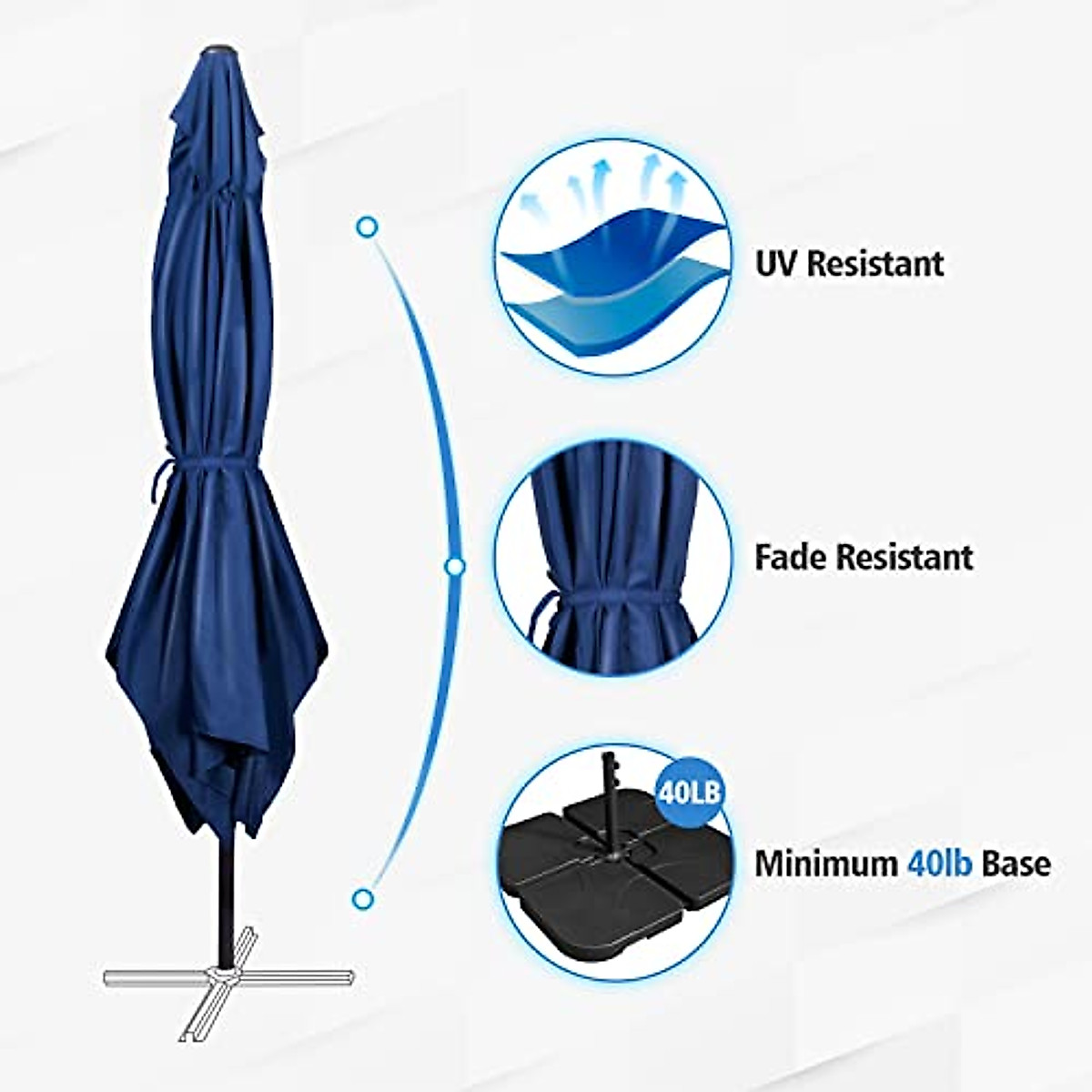6.5x10ft Rectangular Patio Umbrella, Outdoor Market Table Umbrellas with Heavy Duty Pole, UV Protect Umbrella with Push Botton Tilt & Crank Ideal for Garden, Deck, Lawn, Backyard & Pool, Navy Bule
