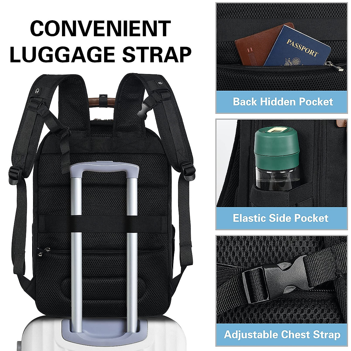 SINVICKO 15.6 Inch Laptop Backpack for Women Men Work Laptop Bag Large Capacity with USB Port,Waterproof Purse Backpacks Teacher Nurse TSA Travel Bags Casual Daypacks for School,College,Business,Black