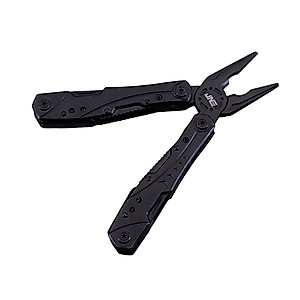JNEPro Multi Tool | Folding Pocket Knife | 12 in 1 Multi Function Tool w/Nylon Pouch | Stainless Steel | Pliers, Screwdriver & 10 Screw Bits, Bottle/Can Opener, Metal File, Wood Saw | Black