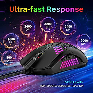 SELORSS ZIYOULANG T60 60% Compact Mechanical Gaming Keyboard RGB Chroma Type C Ergonomic Mini Keyboard UK Layout 12000DPI Gaming Mouse Honeycomb Shell for PC/PS4/PS5/Xbox(Blue Switch)