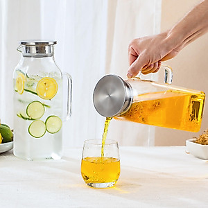 Netany 2 Pack 2 Liters/68 oz Square Glass Pitcher with Lid and Handle for Fridge, Iced Tea and Coffee Carafe Beverage Serveware, Heat Resistant Borosilicate Water Jug for Hot/Cold Drinks and Milk