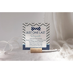 Paper Clever Party Bow Tie Baby Shower Invitation Bundle with Blank Invites with Envelopes for Boys, Diaper Raffle Insert Bring a Book Cards Set (25 of Each) Little Man Theme Blue and Grey