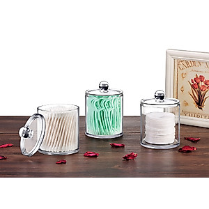 6 Pack of 12 Oz. Qtip Dispenser Apothecary Jars Bathroom with Labels - Qtip Holder Storage Canister Clear Plastic Acrylic Jar for Cotton Ball,Cotton Swab,Cotton Rounds,Floss Picks, Hair Clips (Clear)