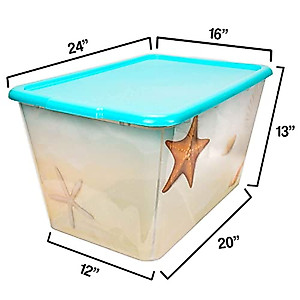 SIMPLYKLEEN 14.5-gal. Reusable Stacking Plastic Storage Containers with Lids, Seaside Beach (Pack of 4) Made in the USA