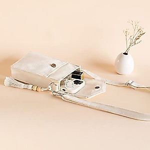 Mkono Small Crossbody Cell Phone Purse for Women Boho Canvas Phone Bag with Tassel Lightweight Cute Travel Purse Tiny Shoulder Handbag for Shopping Sport Camping Work