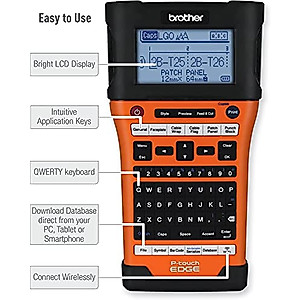 Brother P-Touch Edge PT-E550W Handheld Label Maker, Orange, Industrial Wireless Electronic Labelling Kit PTE550W - Up to 30mm/sec, 180 x 360dpi, Auto Strip Cuttter, Backlit LCD Screen