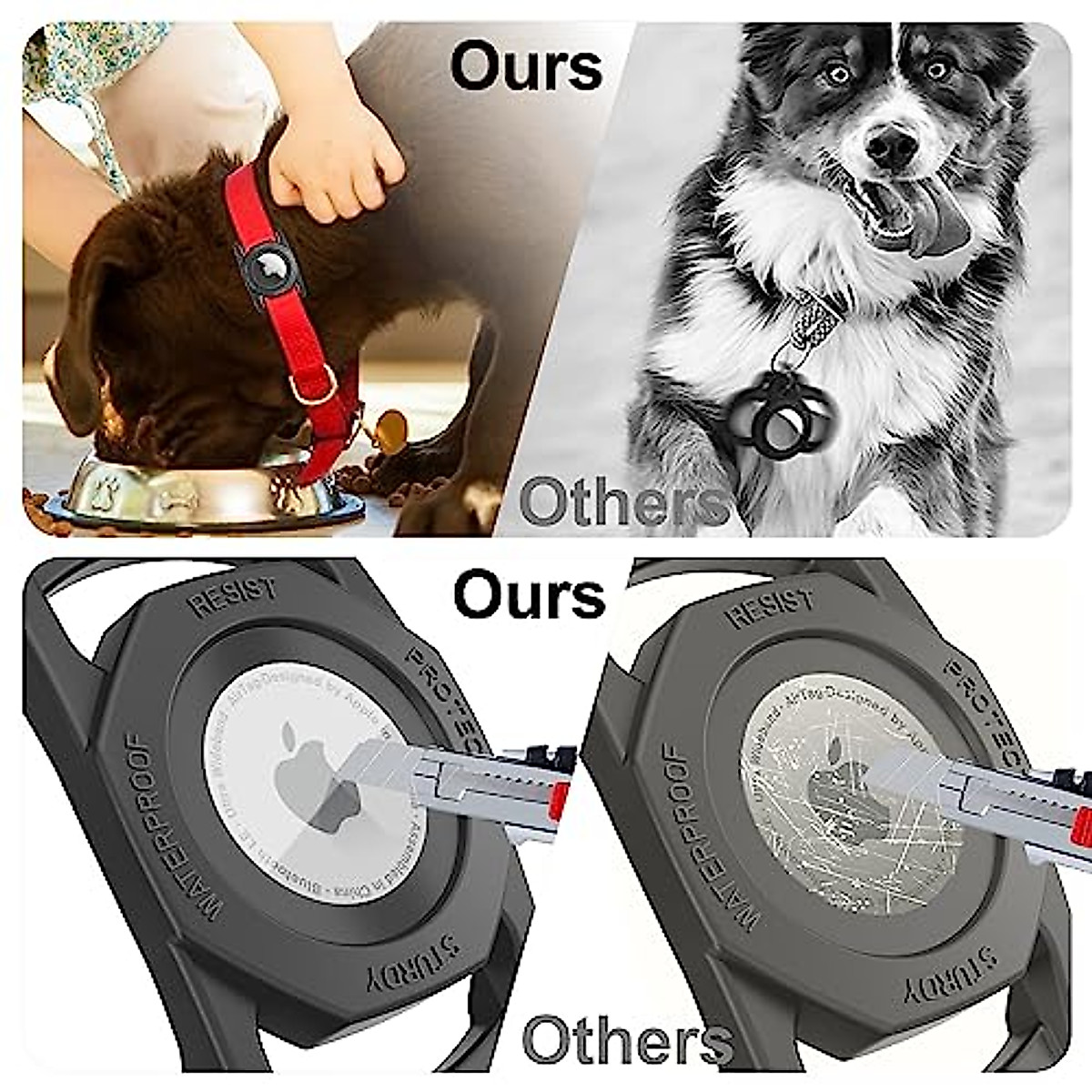 SANKALA Waterproof Airtag Case for Dog Collar, [4 Pack] Airtag Dog Collar Holder, TPU & Silicone Full Body Covered Anti-Lost Apple Air Tag Collar Holder Protective Airtag Case for Pet Collar