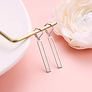 S925 Sterling Silver Vertical Bar Rectangle Dangle Drop Earrings for Women Teen