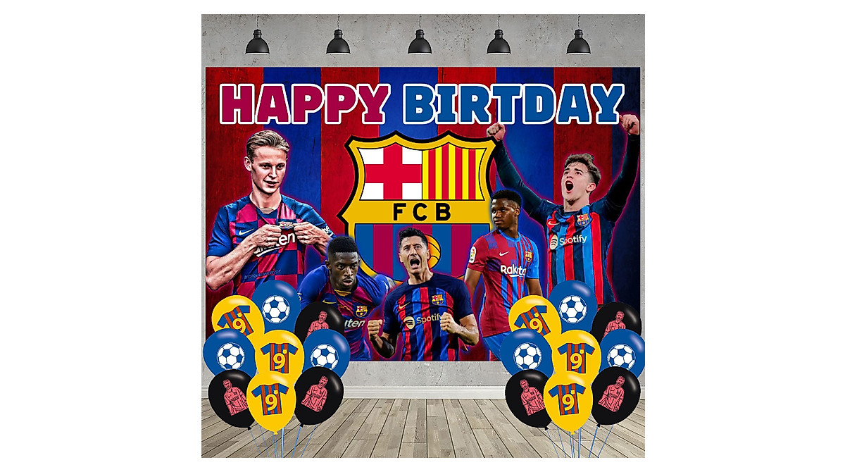 Barcelona Soccer Party Decoration - 5x3 FT Backdrop & Balloons