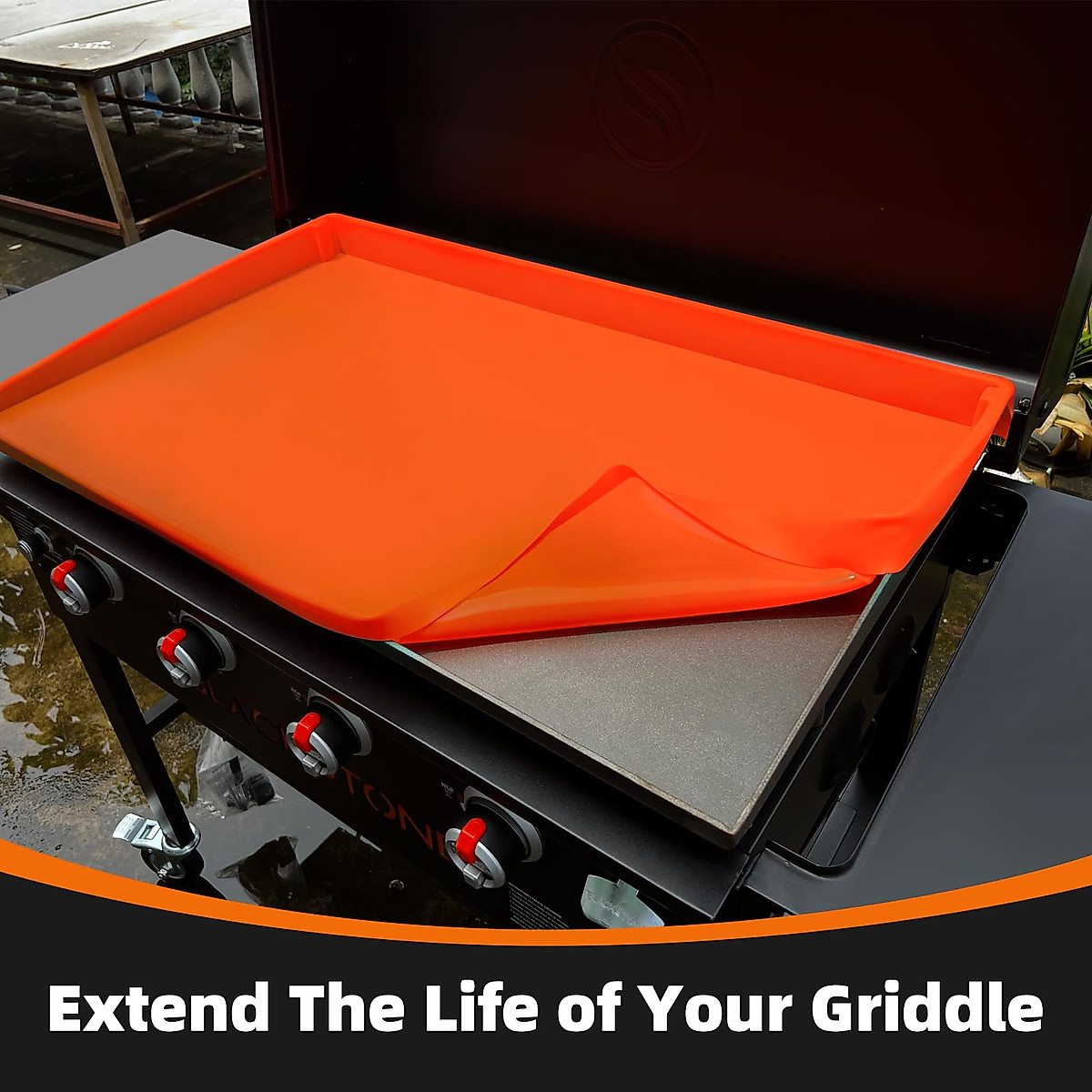 Hbaxbm 28 in Griddle Mat Silicone Full Coverage for Blackstone 28 Inch - Heavy Duty Food Grade Grill Protect Your from Dirt & Rust Silver