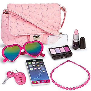 PixieCrush Pretend Play Purse & Makeup for Girls - Fun Little Girls Purse with Cosmetics Toys Set - Pretend Makeup, Eyeshadow, Cell Phone, Kids Lipstick, Sunglasses & Keys